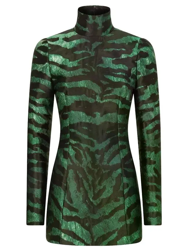 Dolce & Gabbana Tiger Print Long Sleeve Jacquard Dress - Black
