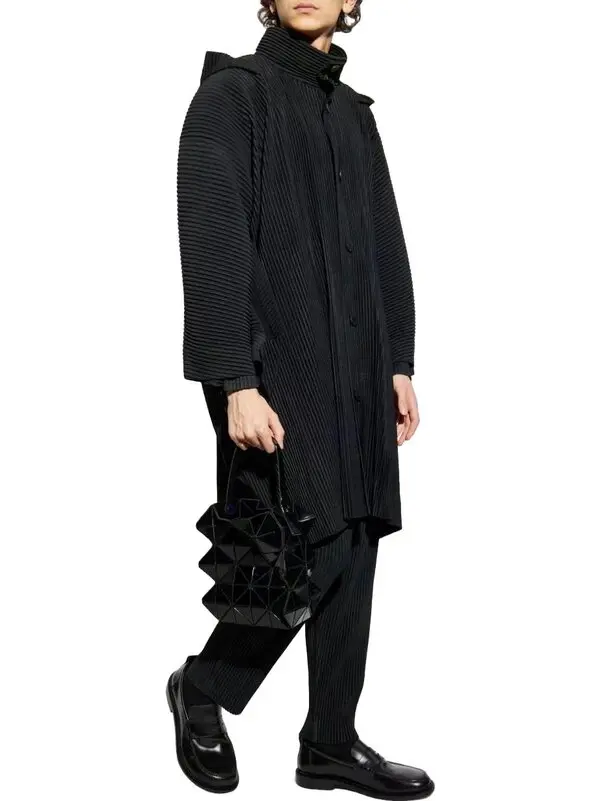 Issey Miyake Pleated Hooded Coat - Black