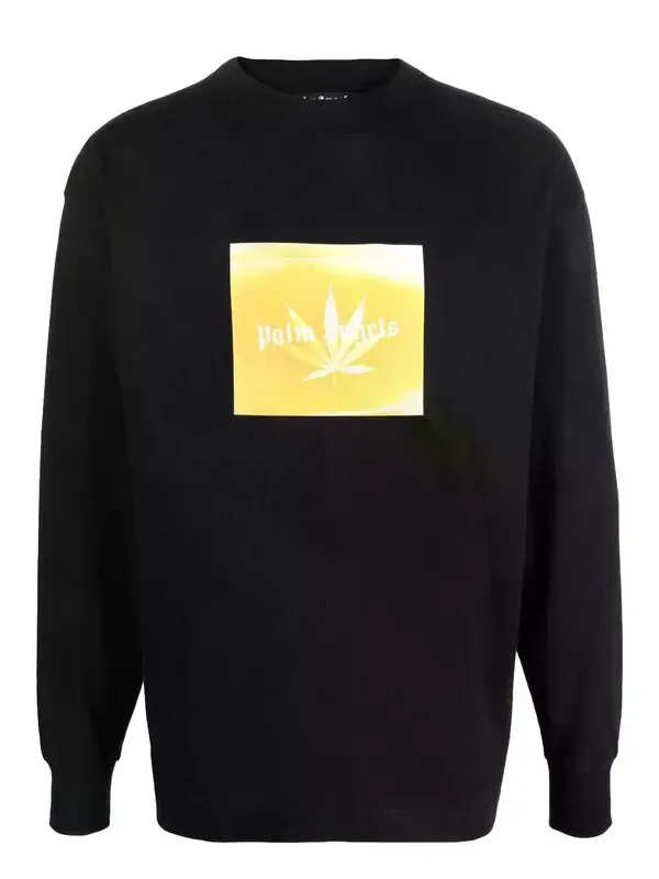 Palm Angels Leaf-print Crew-neck Sweatshirt - Black