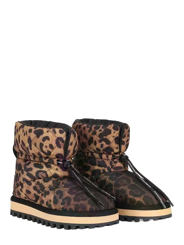 Dolce & Gabbana Leopard Print Drawstring Boots - Brown