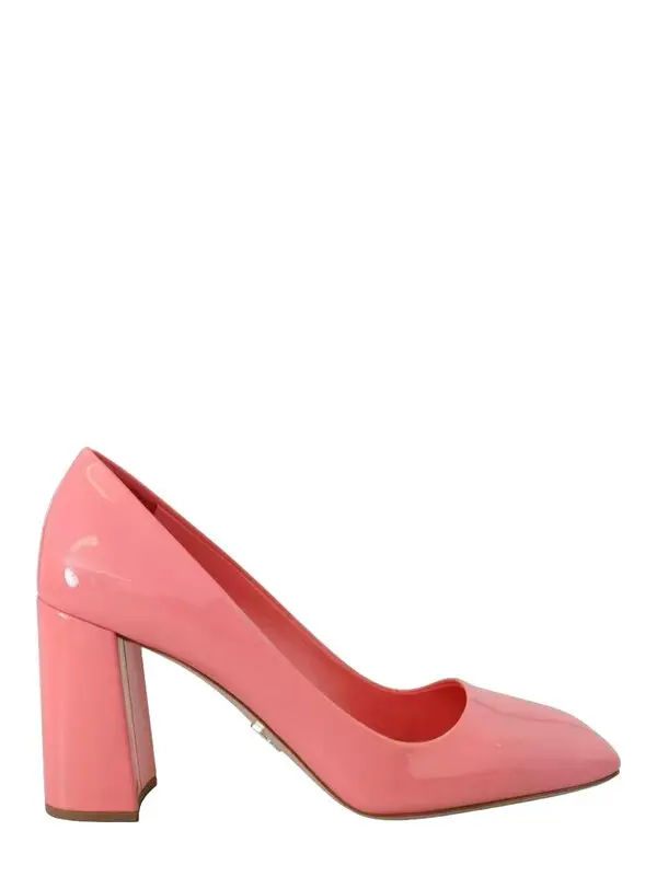 Prada Patent Leather Square Toe Block Heel Pumps - Pink