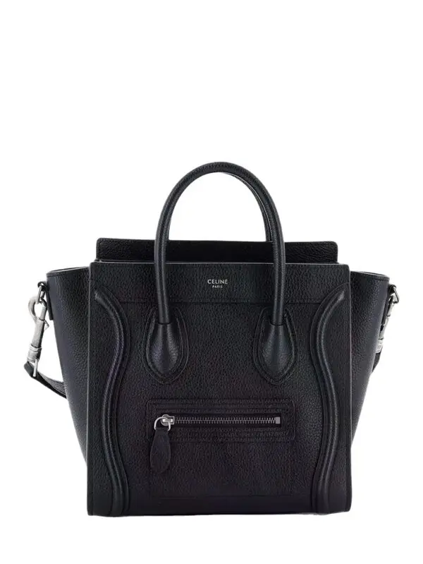 Celine Grainy Leather Nano Luggage Crossbody Bag - Black