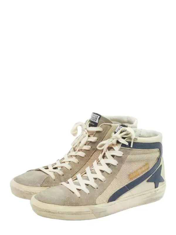 GOLDEN GOOSE Slide Distressed High-top Sneakers - Neutrals