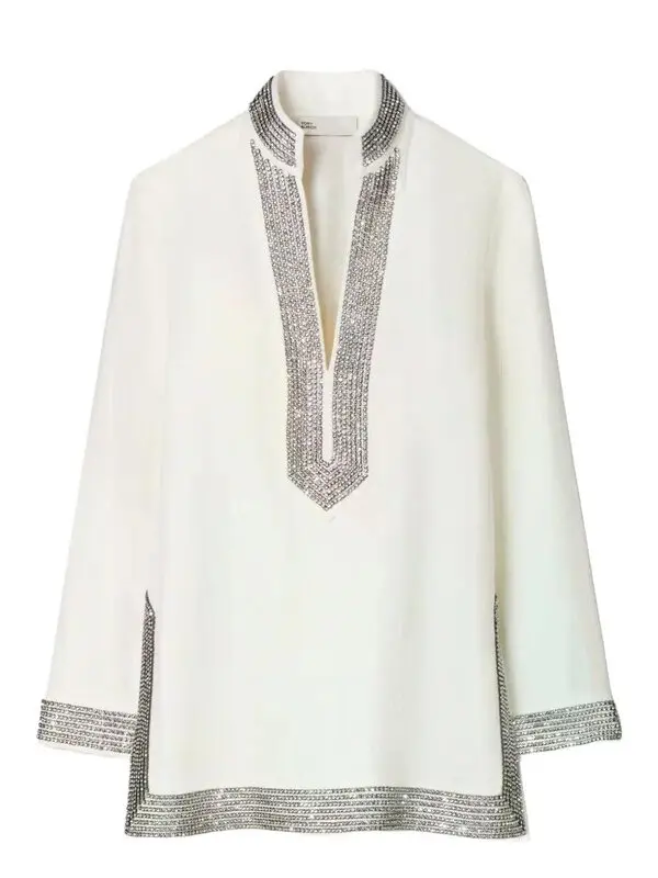 Tory Burch Embellished Linen Tunic - Neutrals