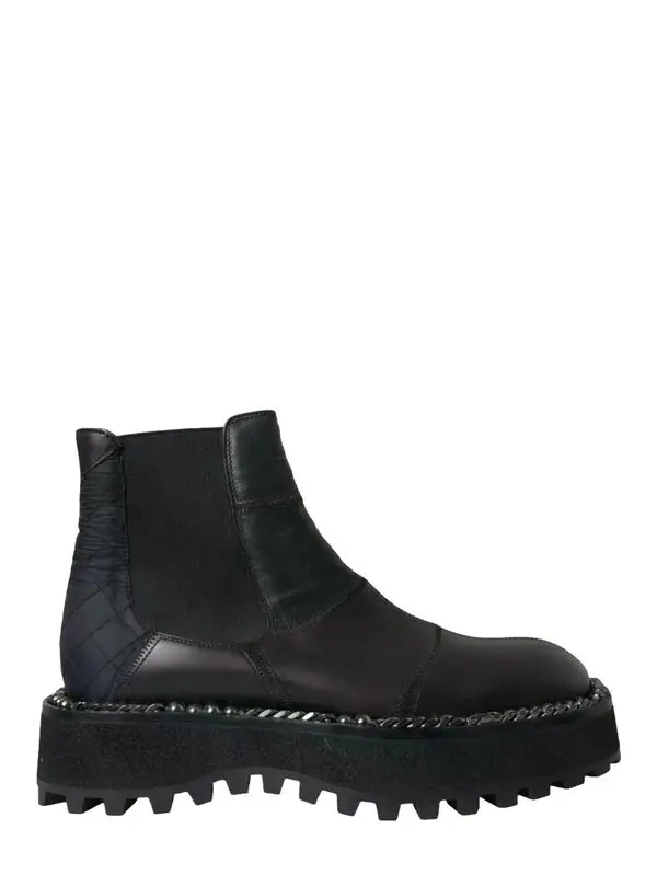Dolce & Gabbana Leather Chain-trim Platform Ankle Boots - Black