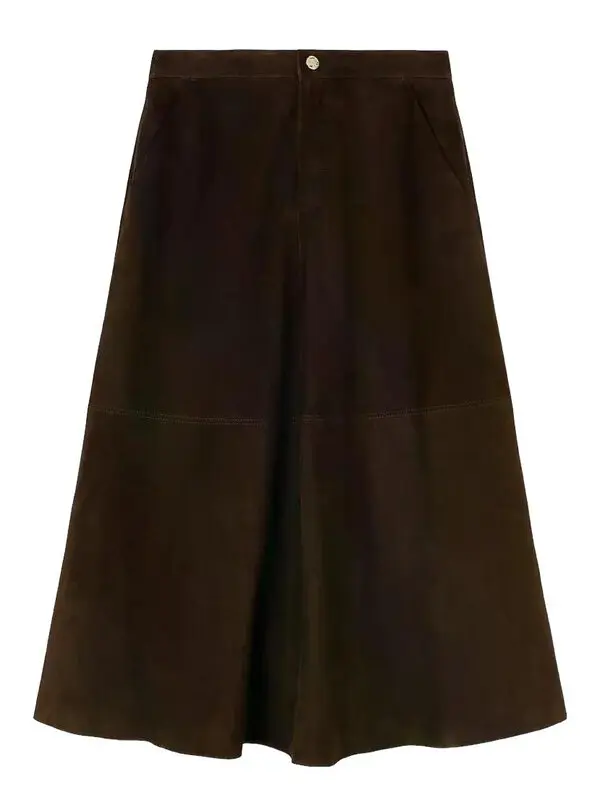 RETORI Retro Suede Midi Skirt - Brown