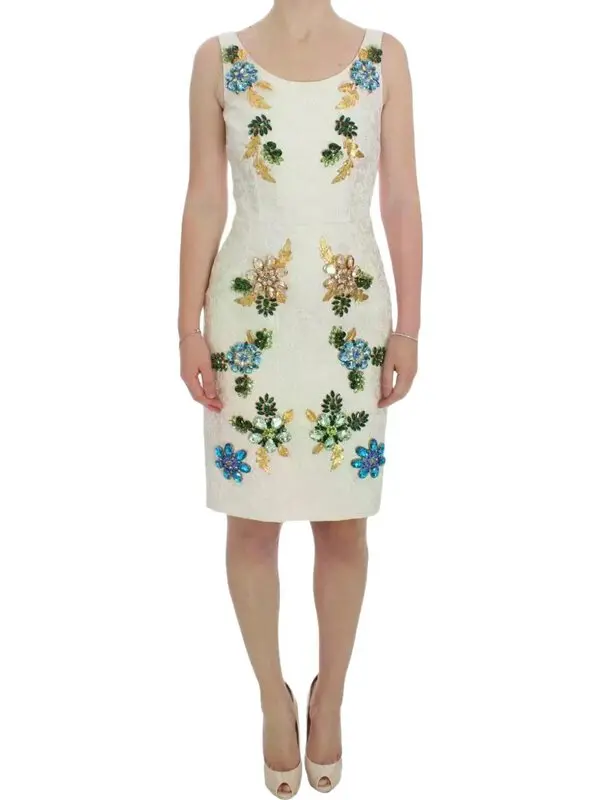 Dolce & Gabbana Floral Crystal Embellished Midi Dress - Neutrals