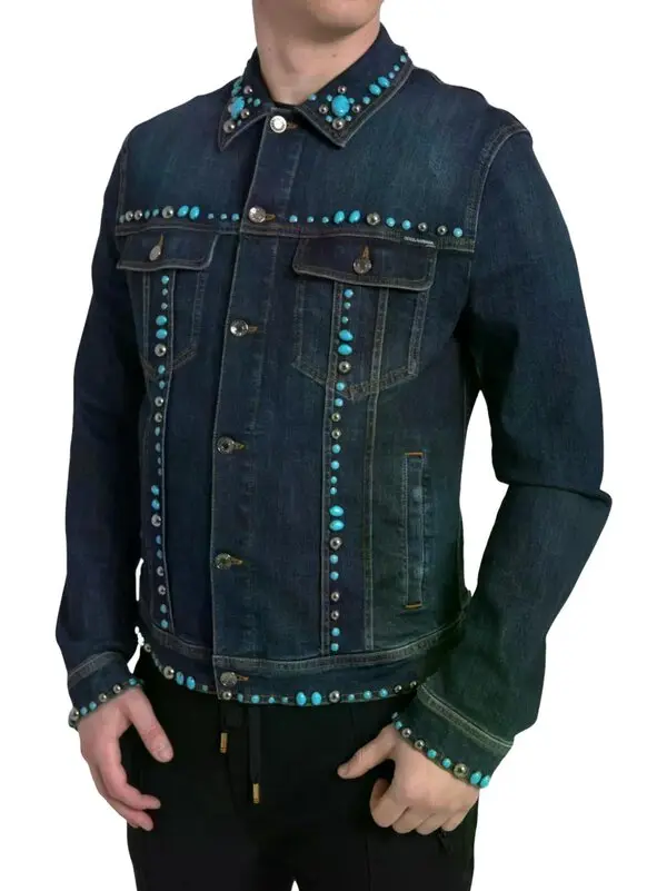 Dolce & Gabbana Embellished Studded Denim Jacket - Blue