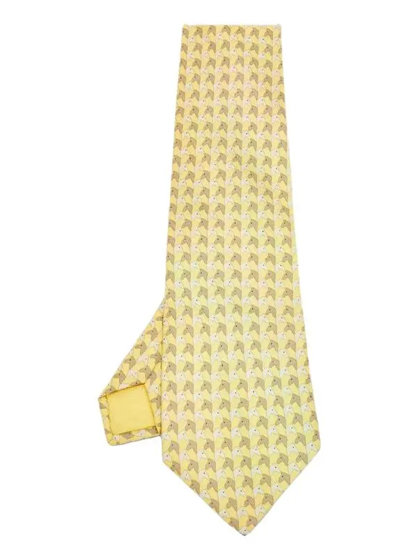 Hermès Silk Horse Heads Print Tie - Yellow