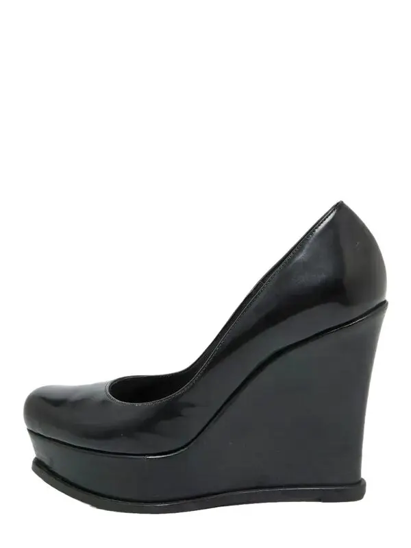 Fendi Leather Platform Wedge Pumps - Black