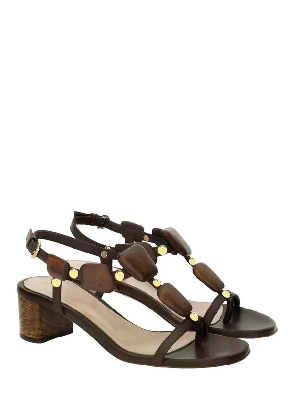 GIANVITO ROSSI Wood-embellished Heeled Sandals - Brown