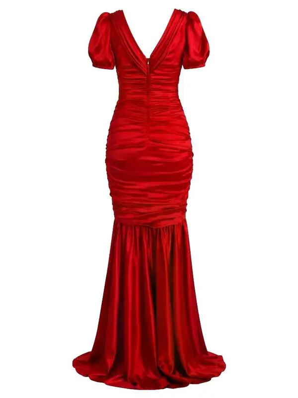 Dolce & Gabbana Silk Ruched Mermaid Maxi Gown - Red