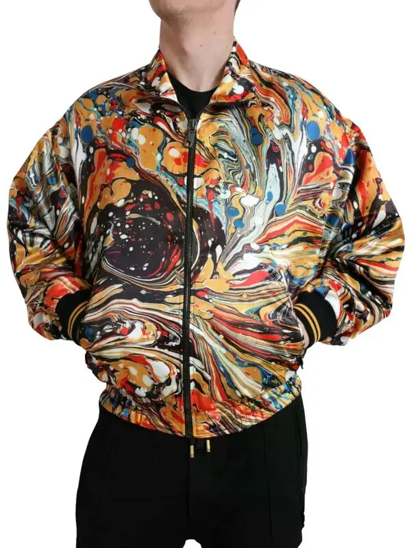 Dolce & Gabbana Marble-print Silk Zip-up Jacket - Yellow