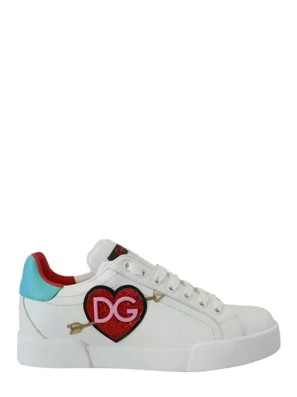 Dolce & Gabbana Portofino Heart-patch Leather Sneakers - White