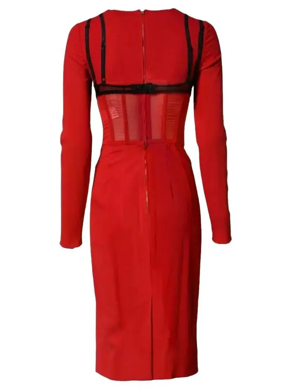Dolce & Gabbana Lace Overlay Midi Dress - Red