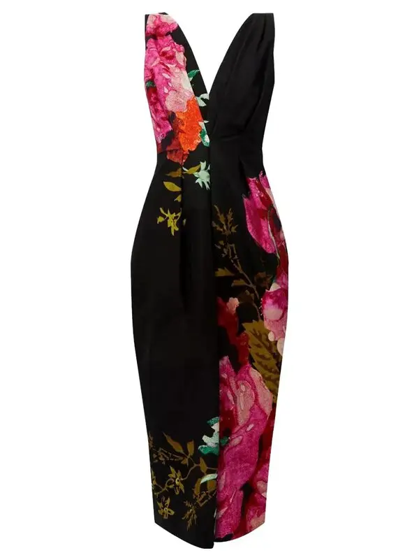 Erdem Floral Print Cotton Midi Dress - Black