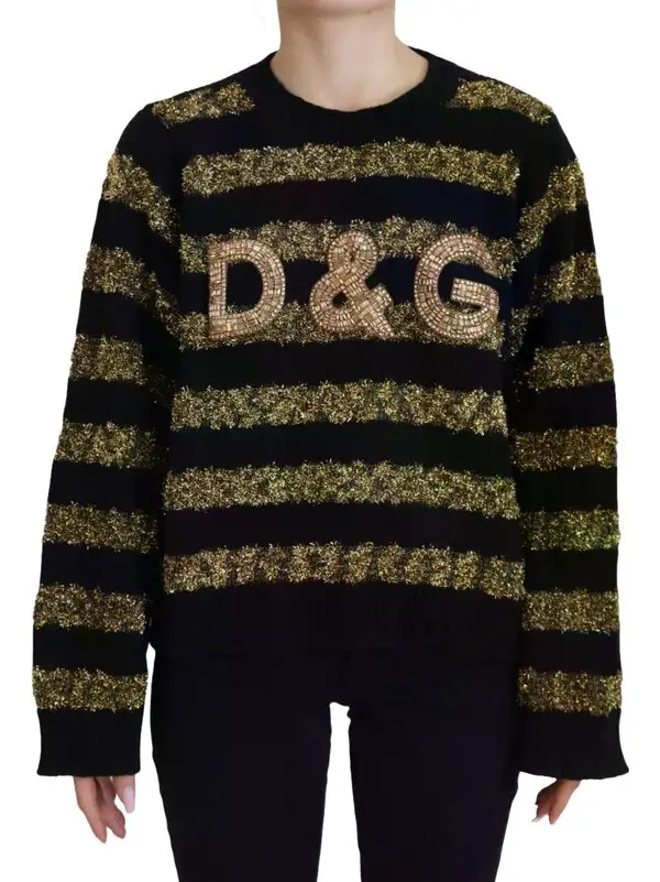 Dolce & Gabbana Crystal-embellished Striped Knit Sweater - Black
