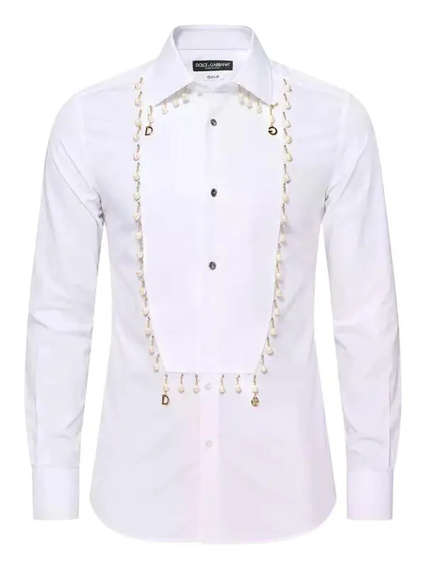 Dolce & Gabbana Pearl-embellished Dg Logo Shirt - White