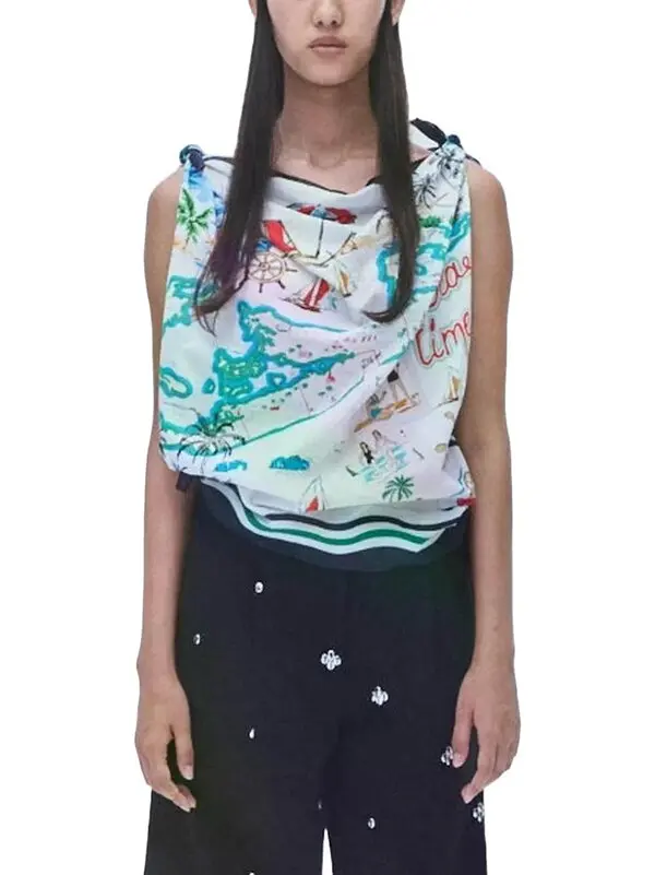 MULLER OF YOSHIOKUBO Palma Printed Knotted Top - Blue