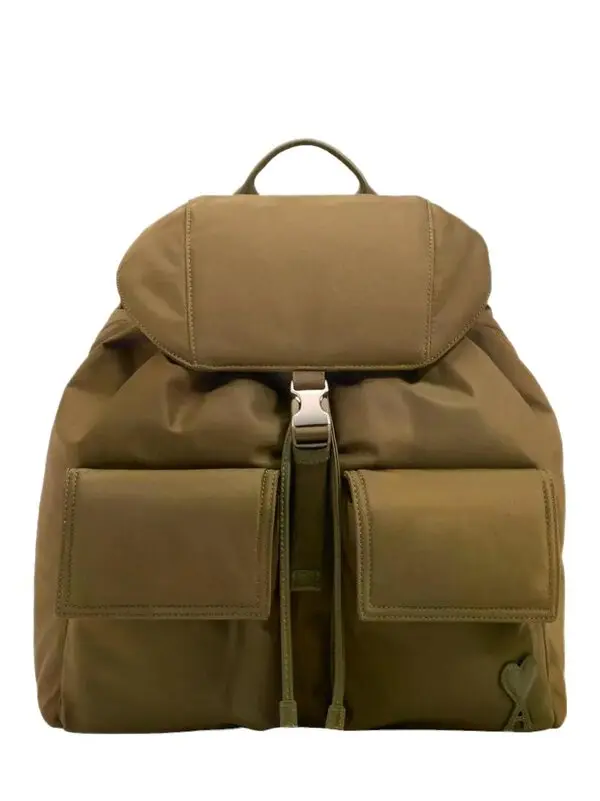 AMI Paris Nylon Marcel Flap Backpack - Green