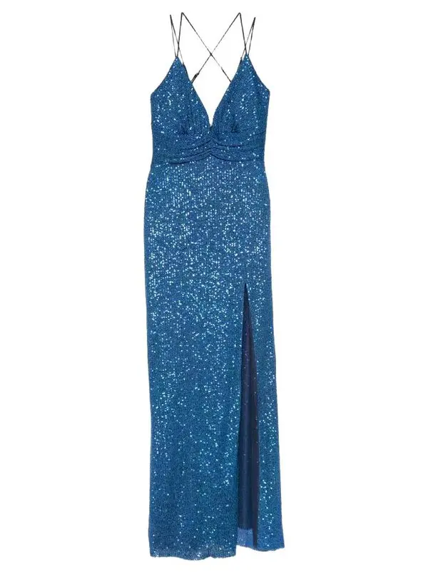 HANITA Sequin Embellished Maxi Dress With Side Slit - Blue