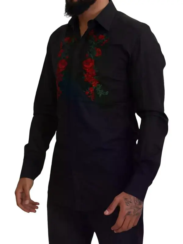 Dolce & Gabbana Floral-embroidered Shirt - Black