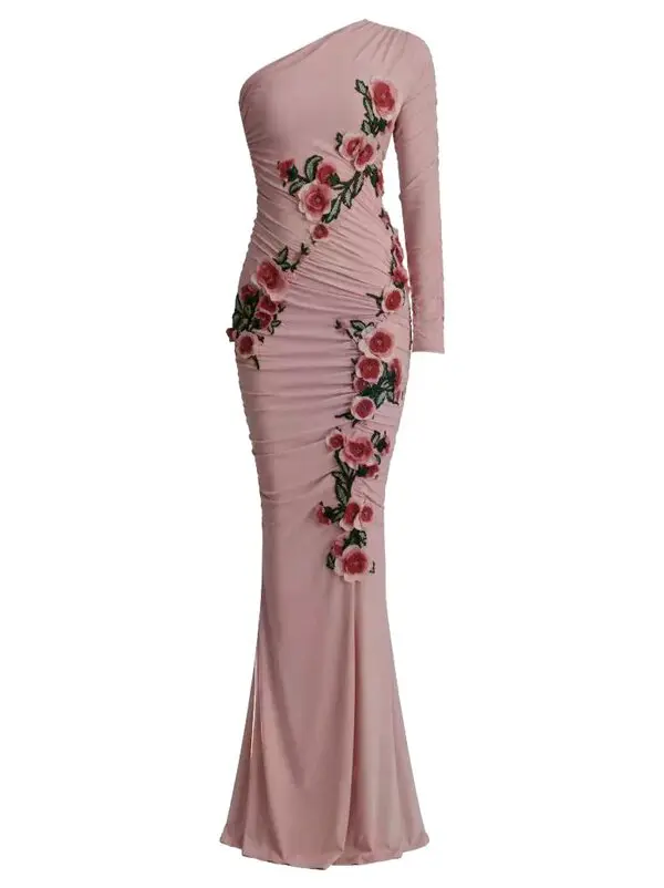 Dolce & Gabbana Floral Embroidered Ruched Maxi Dress - Pink