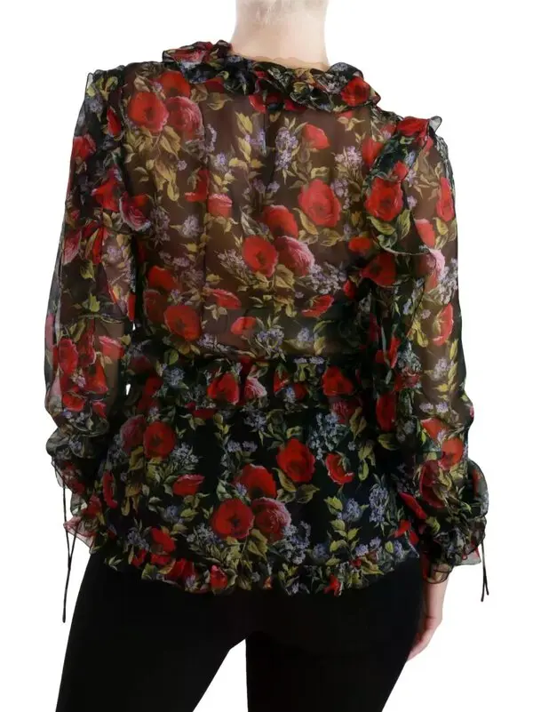 Dolce & Gabbana Floral Print Ruffle Blouse - Black