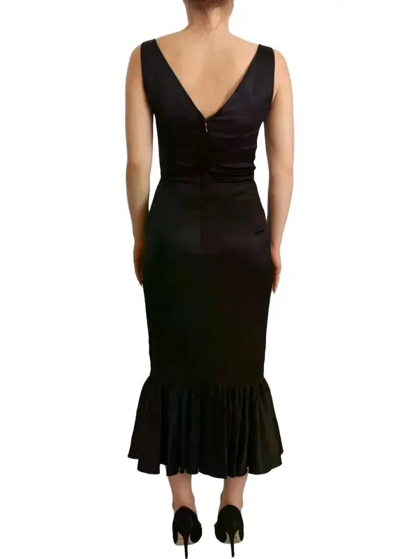 Dolce & Gabbana Sleeveless Square Neck Midi Dress With Ruffled Hem - Black