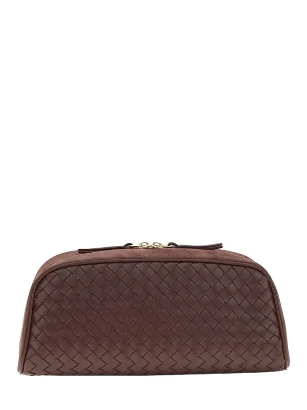 Bottega Veneta Large Nodo Pouch In Nappa And Suede With Intrecciato Piccolo - Brown