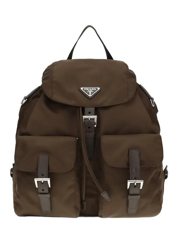 Prada Medium Re-nylon Backpack With Saffiano Details - Brown