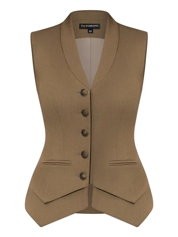 TIA DORRAINE Fitted Single-breasted Linen Waistcoat - Green