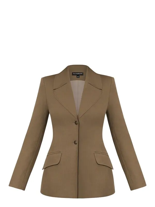 TIA DORRAINE Single-breasted Linen Blazer - Green
