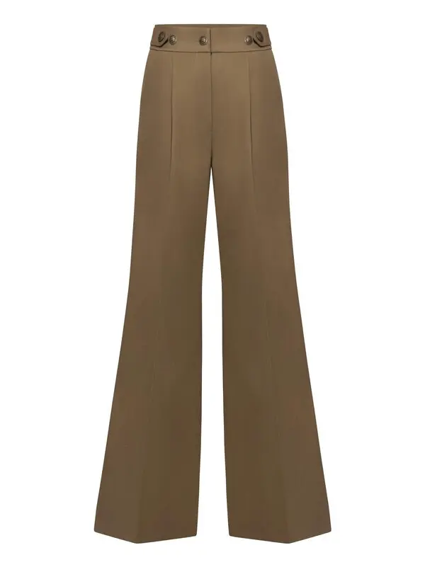 TIA DORRAINE Flared Trousers With Adjustable Waist In Linen - Green