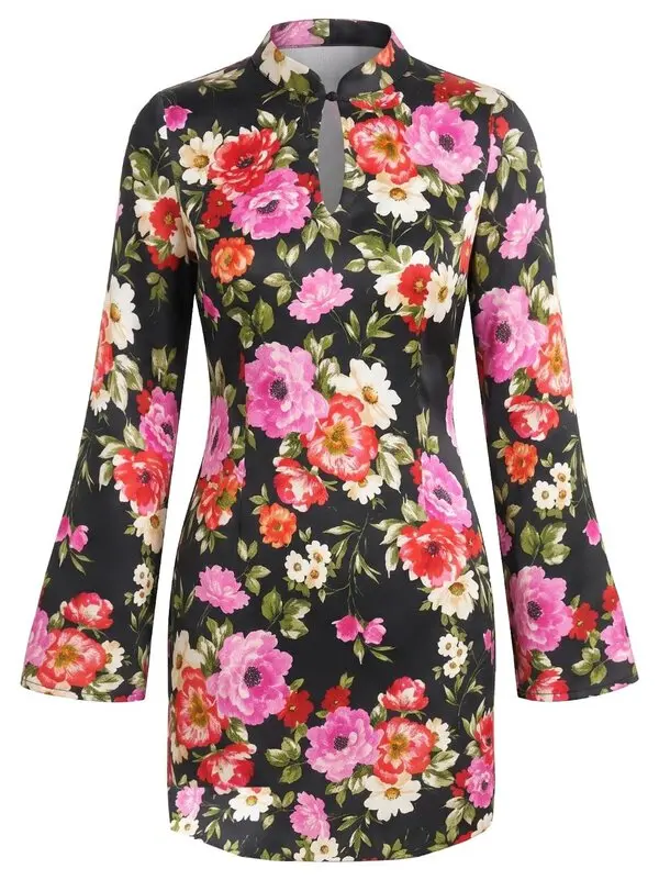 Yumi Kim Sara Dress With Floral Print And Mandarin Collar - Black