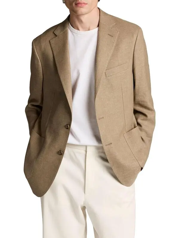 Vince Herringbone Linen & Wool-blend Relaxed Sport Coat - Tan