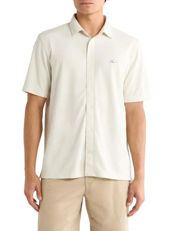 GREG NORMAN Stretch Piqué Button Front Shirt - Silver Birch