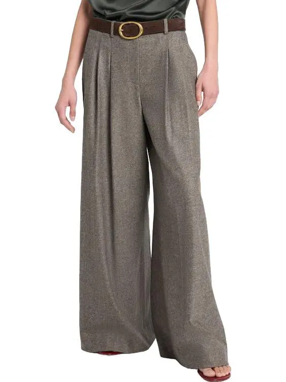 TWP Avery Herringbone Wool Blend Wide Leg Pants - Tea Multi