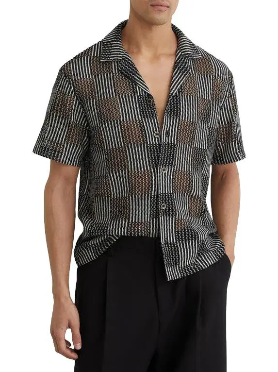 REISS Carlos Striped Polo - Black