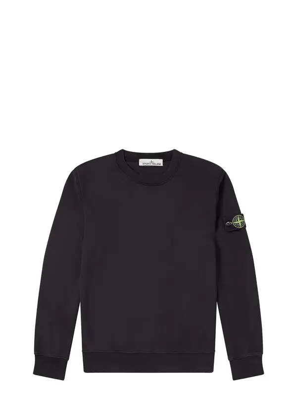 Stone Island Logo-appliquéd Garment-dyed Cotton Fleece Sweatshirt - Black