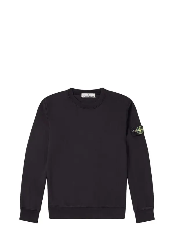 Stone Island Logo-appliquéd Garment-dyed Cotton Fleece Sweatshirt - Black
