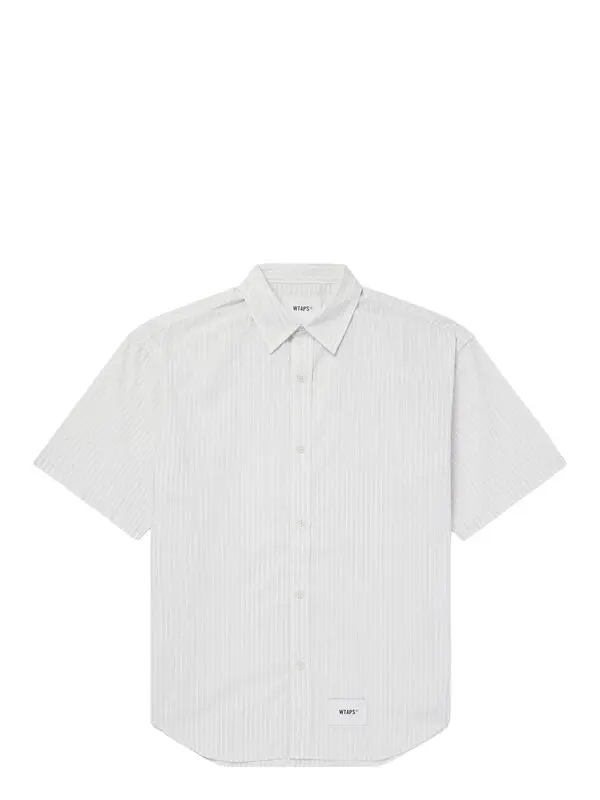 WTAPS Logo-appliquéd Striped Poplin Shirt - Gray