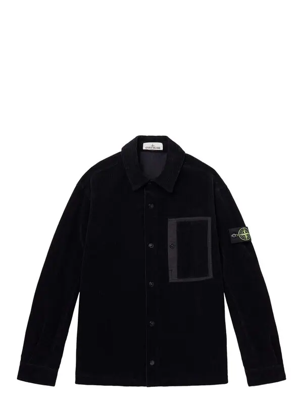 Stone Island Logo-appliquéd Garment-dyed Cotton-corduroy Shirt - Black