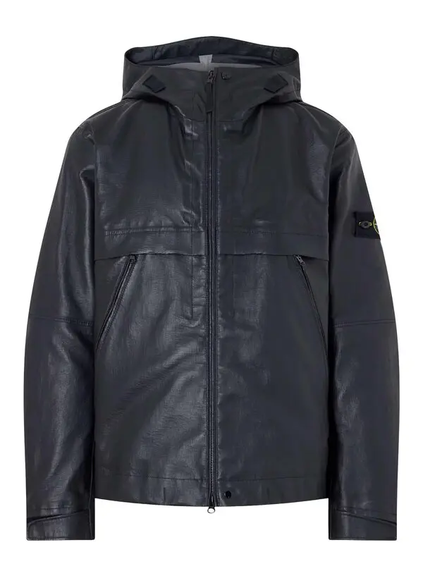 Stone Island Logo-appliquéd Leather Hooded Jacket - Black