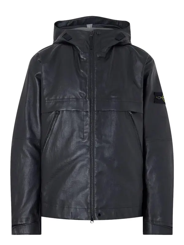 Stone Island Logo-appliquéd Leather Hooded Jacket - Black