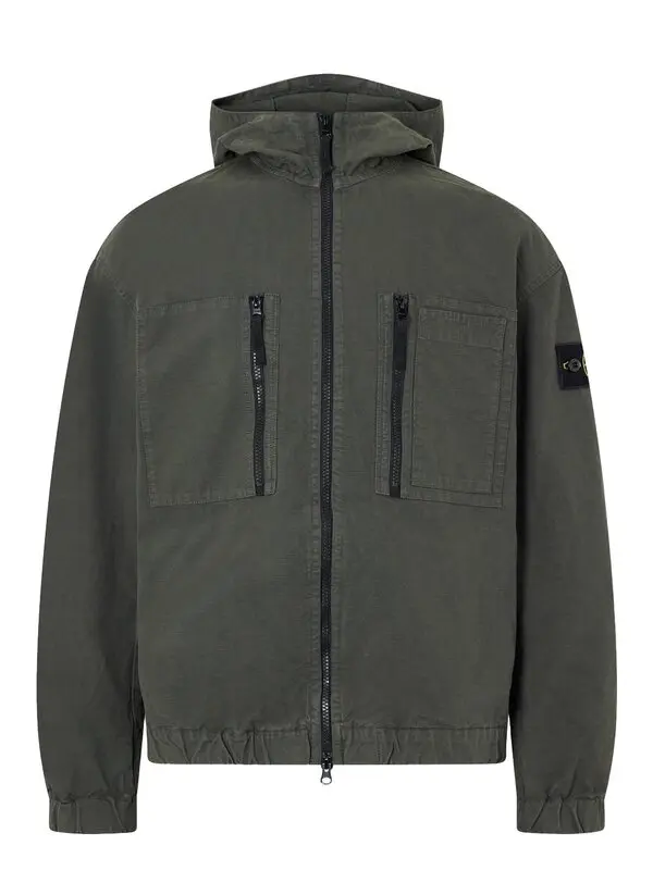 Stone Island Logo-appliquéd Garment-dyed Cotton Ripstop Hooded Jacket - Green
