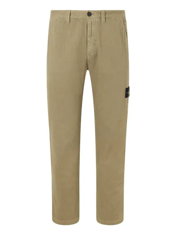 Stone Island Logo-appliqué Herringbone Cotton Trousers - Green