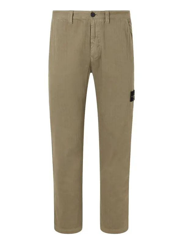Stone Island Logo-appliqué Herringbone Cotton Trousers - Green