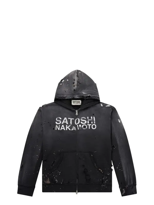 SATOSHI NAKAMOTO Luke Logo-printed Cotton-fleece Zip-up Hoodie - Black