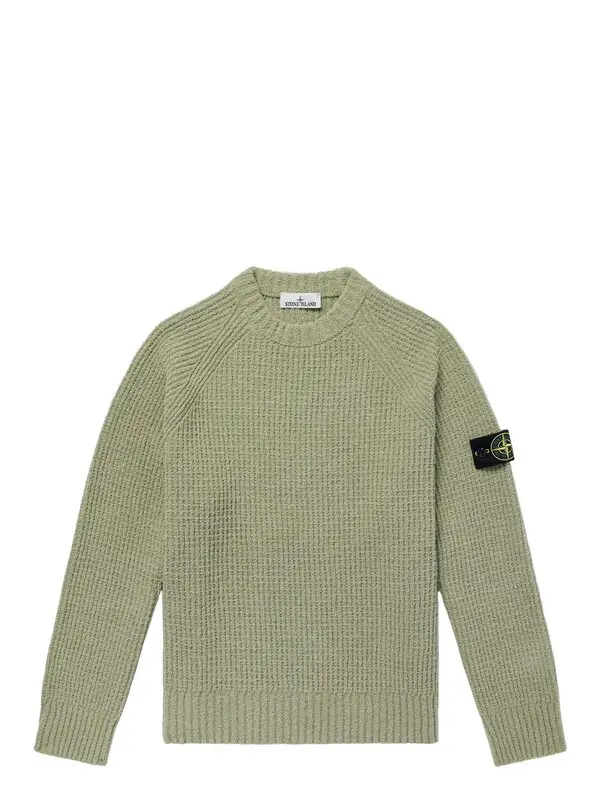 Stone Island Logo-appliquéd Ribbed Cotton Sweater - Green